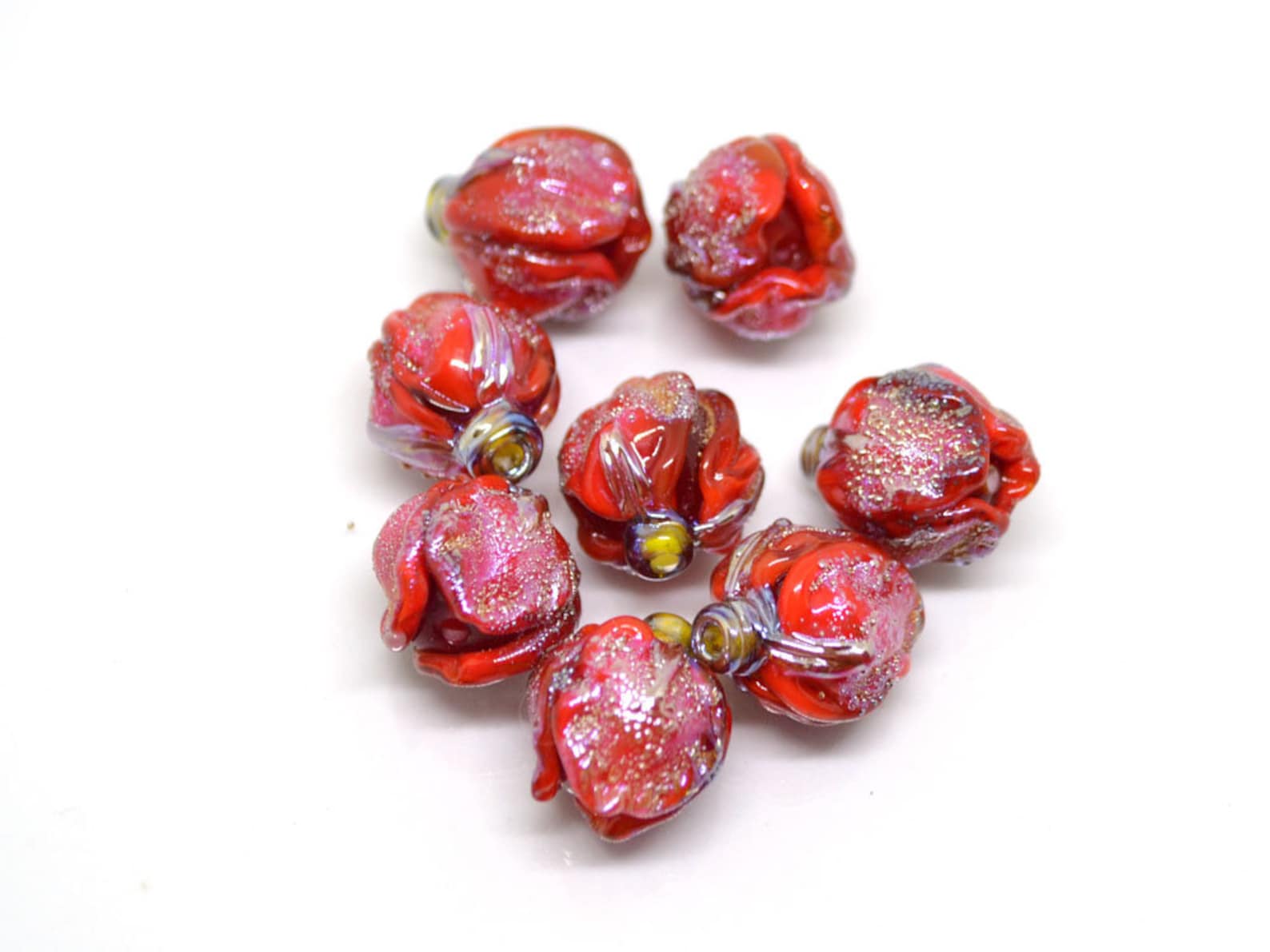 Scarlet Red Rose Bud Beads Glitter Lampwork Bead Stardust - Etsy