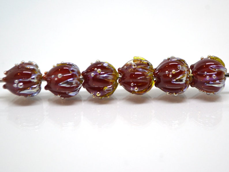 Flower Lampwork Bead 10mm Dark Red Flower Bud With Silver - Etsy
