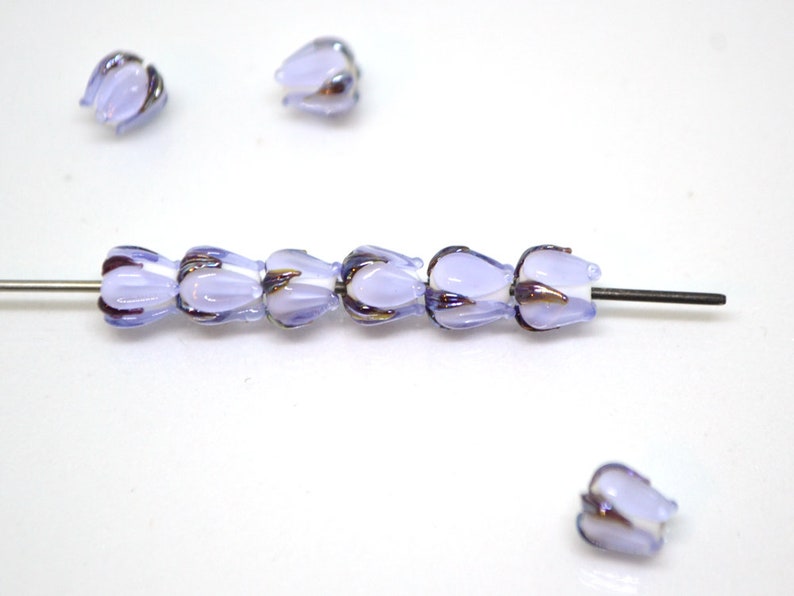 Lavender Small Lampwork Beads Light Purple Flower Beads Tiny - Etsy