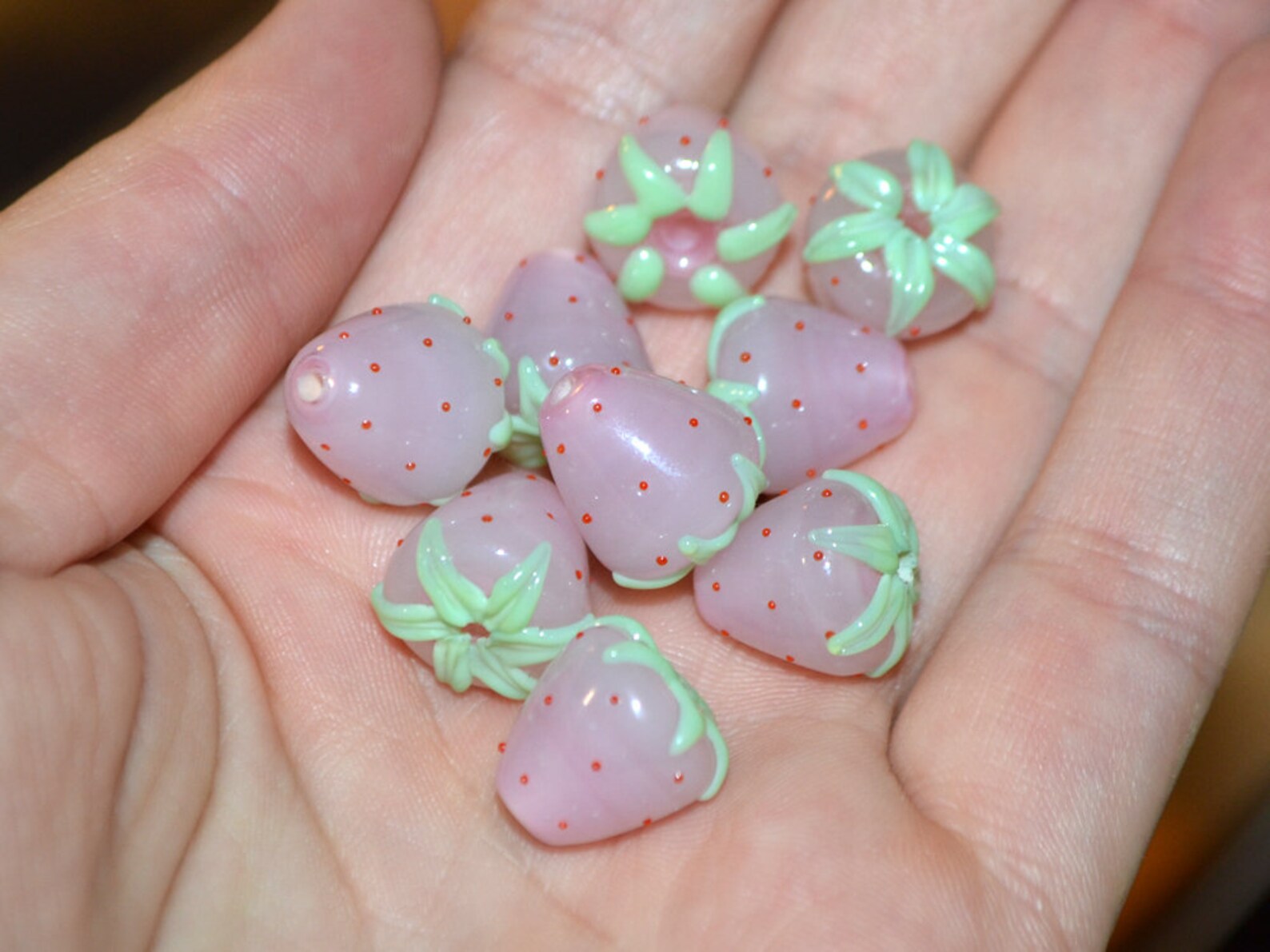 Pink Strawberry Glass Beads Lampwork Berries Lampwork - Etsy UK