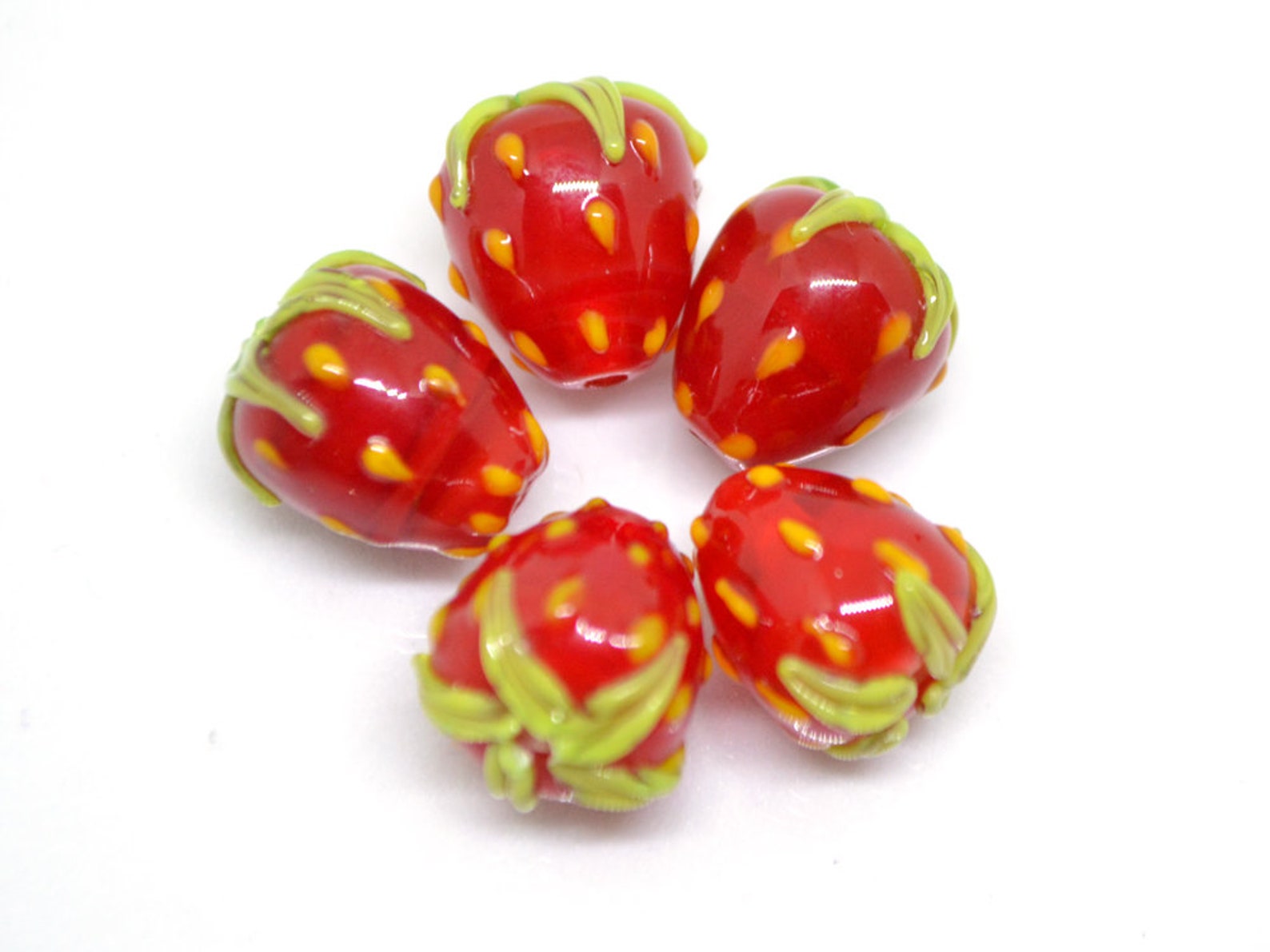 Red Strawberry Lampwork Beads, Glass Berries, Lampwork Strawberry ...