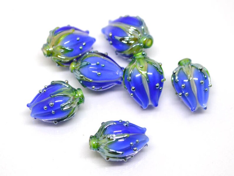 Cobalt Blue Glass Flower Beads for Jewelry Blue Flower Earrings Blue ...