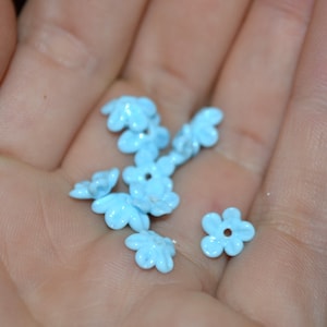 Opaque Blue Mini Flower Beads, Blue Spacer Beads, Wedding Lampwork ...