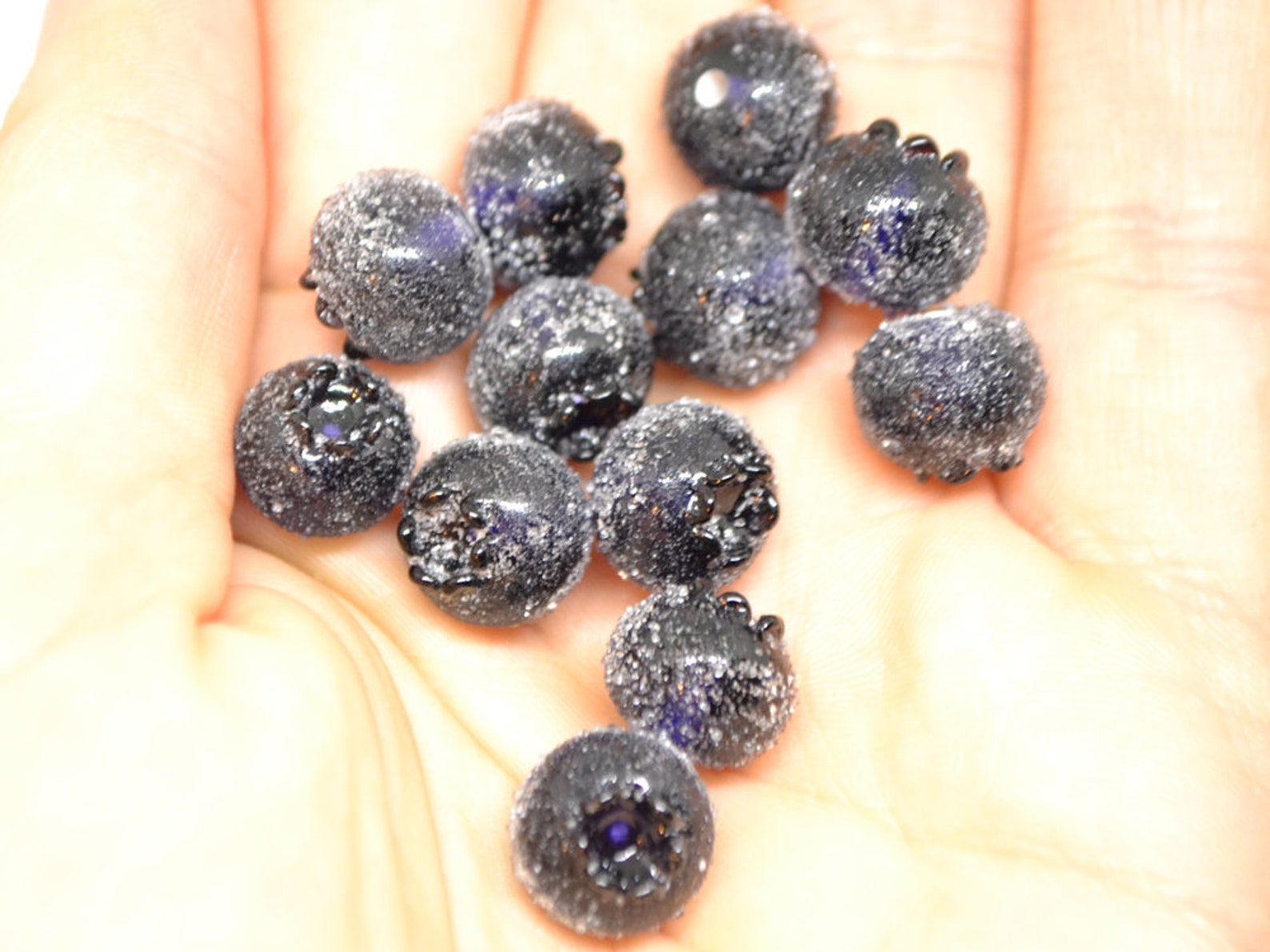 Dark Purple Glass Berries, Frost Berry Beads, Lampwork Blueberry ...