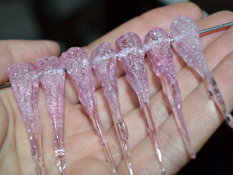 Pink Icicle Glass Beads Christmas Beads Transparent Glass | Etsy