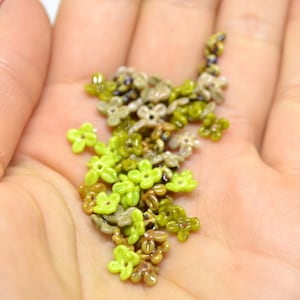 Tiny Olive Green Flower Beads, Very Small Flowers, Opaque Glass Flower ...