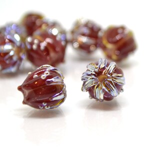 Flower Lampwork Bead, 10mm Dark Red Flower Bud With Silver, Artisan ...