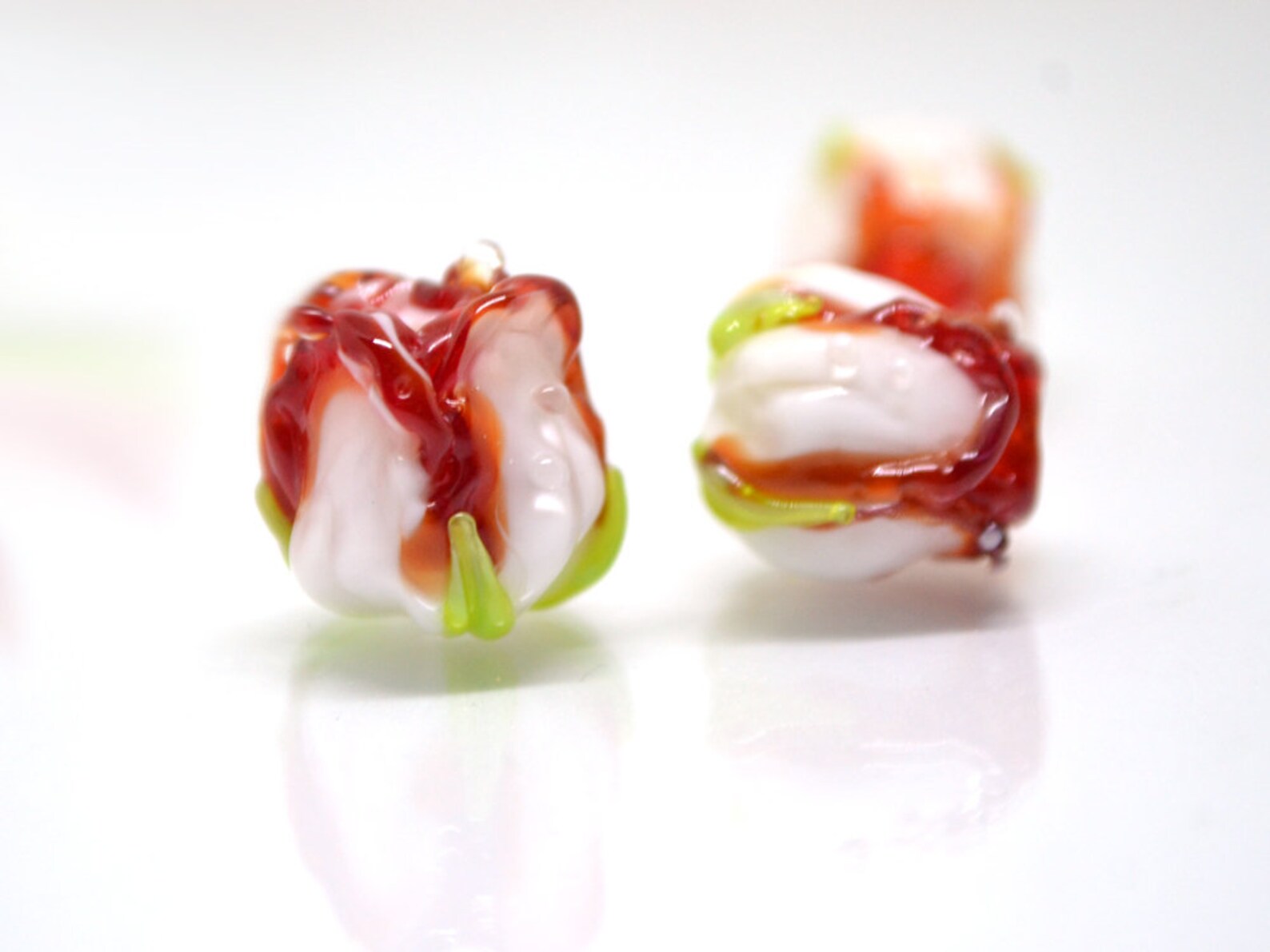 Red White Rosebud Beads, Red Floral Lampwork, Lampwork Earrings DIY ...