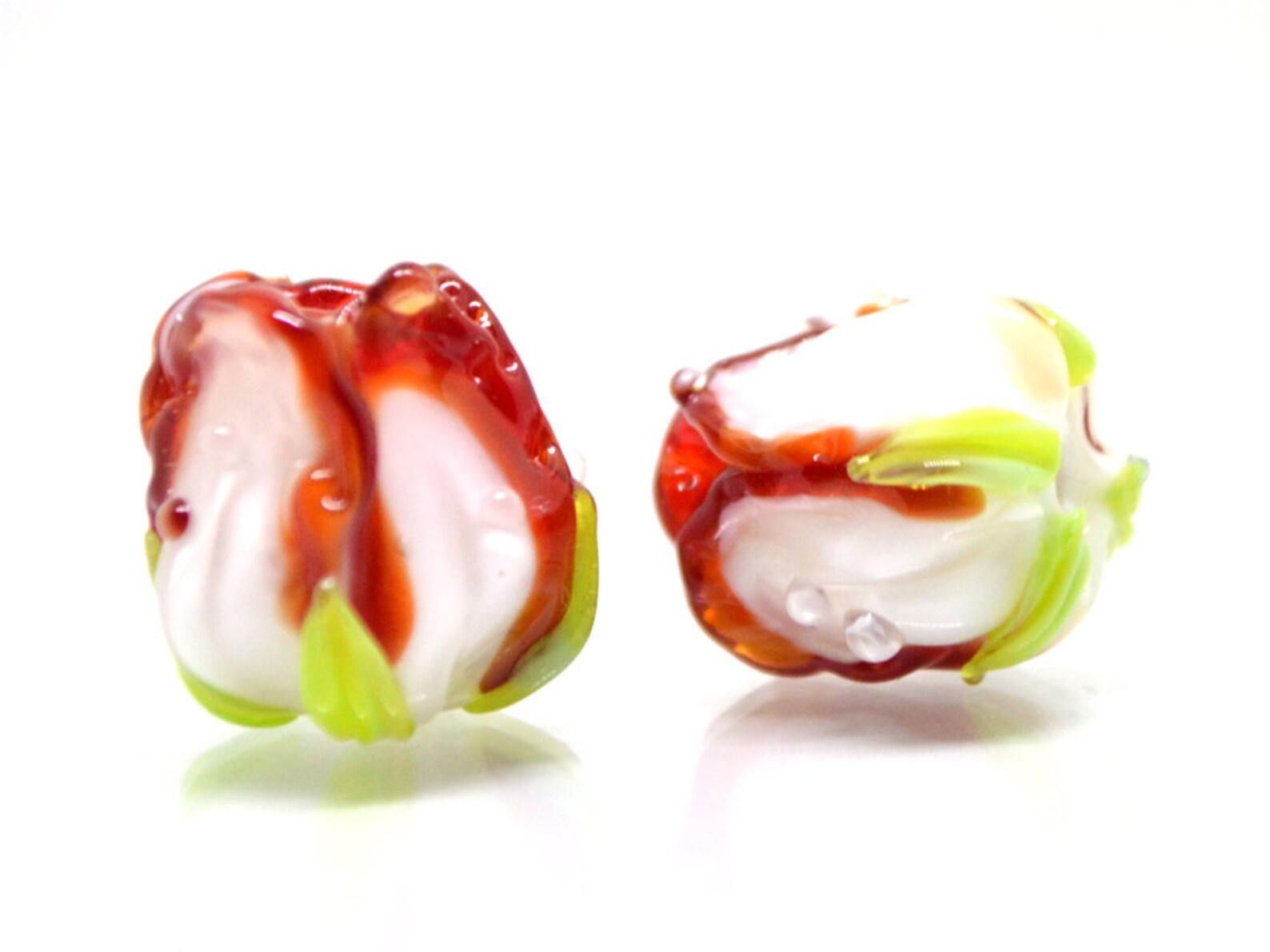 Red White Rosebud Beads, Red Floral Lampwork, Lampwork Earrings DIY ...