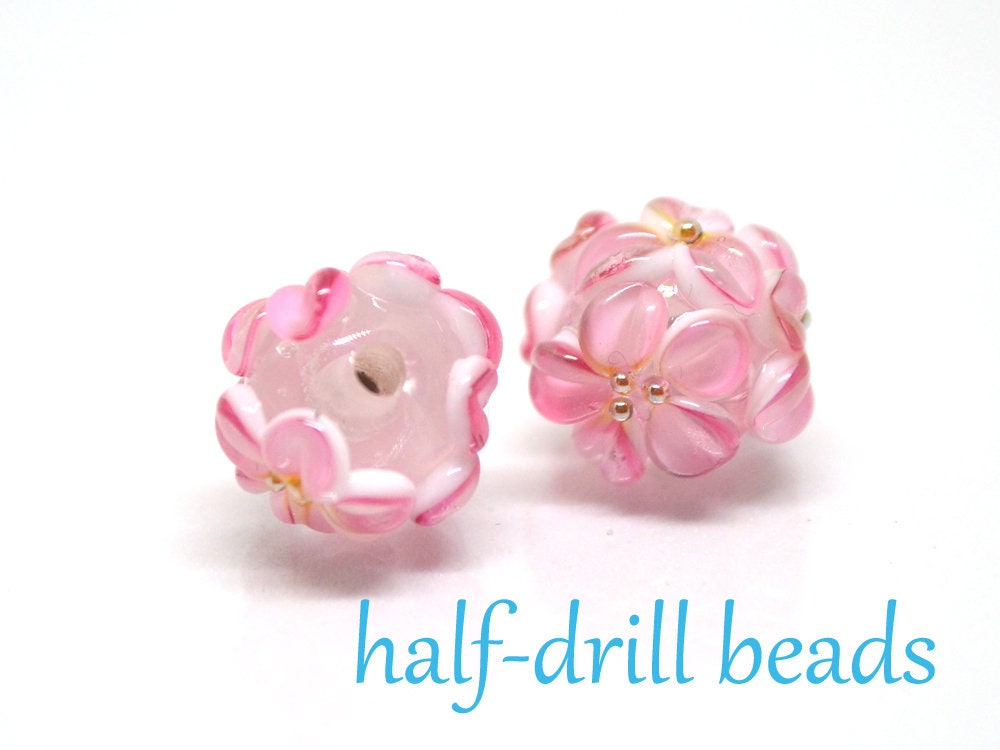 Pink Flower Beads Earring Half-drilled Beads Floral Set of - Etsy