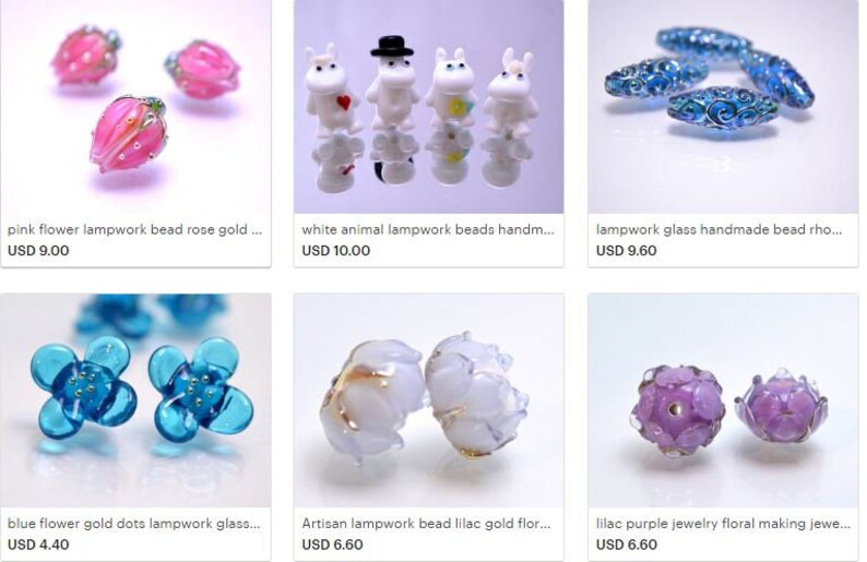 Lampwork glass handmade bead rhombus oval bead swirl aqua | Etsy