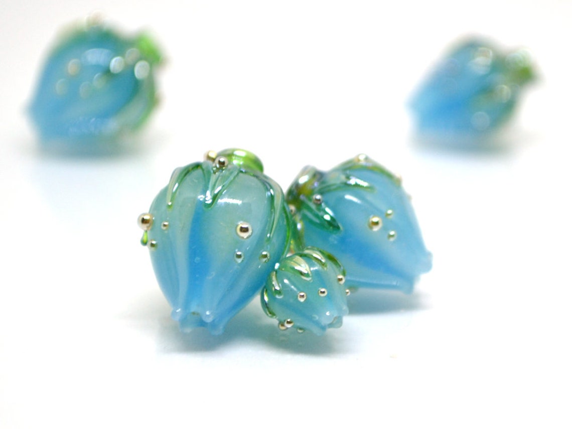 Powder Blue Glass Beads Handmade Glass Beads Lampwork Flower - Etsy