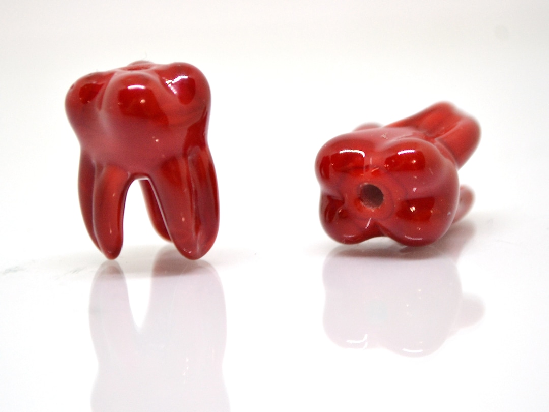 Red Tooth Beads, Red Molar Beads, Glass Root Tooth Beads, Dentist Gift ...