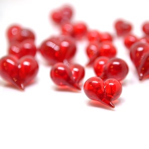 Red Heart Charm Beads, Lampwork Heart, Red Glass Beads, Glass Heart ...
