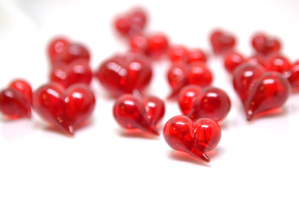 Red heart charm beads Lampwork heart Red glass beads Glass | Etsy