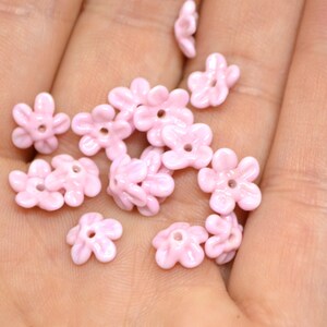 Opaque Pink Mini Flower Beads, Pink Spacer Beads, Wedding Lampwork ...