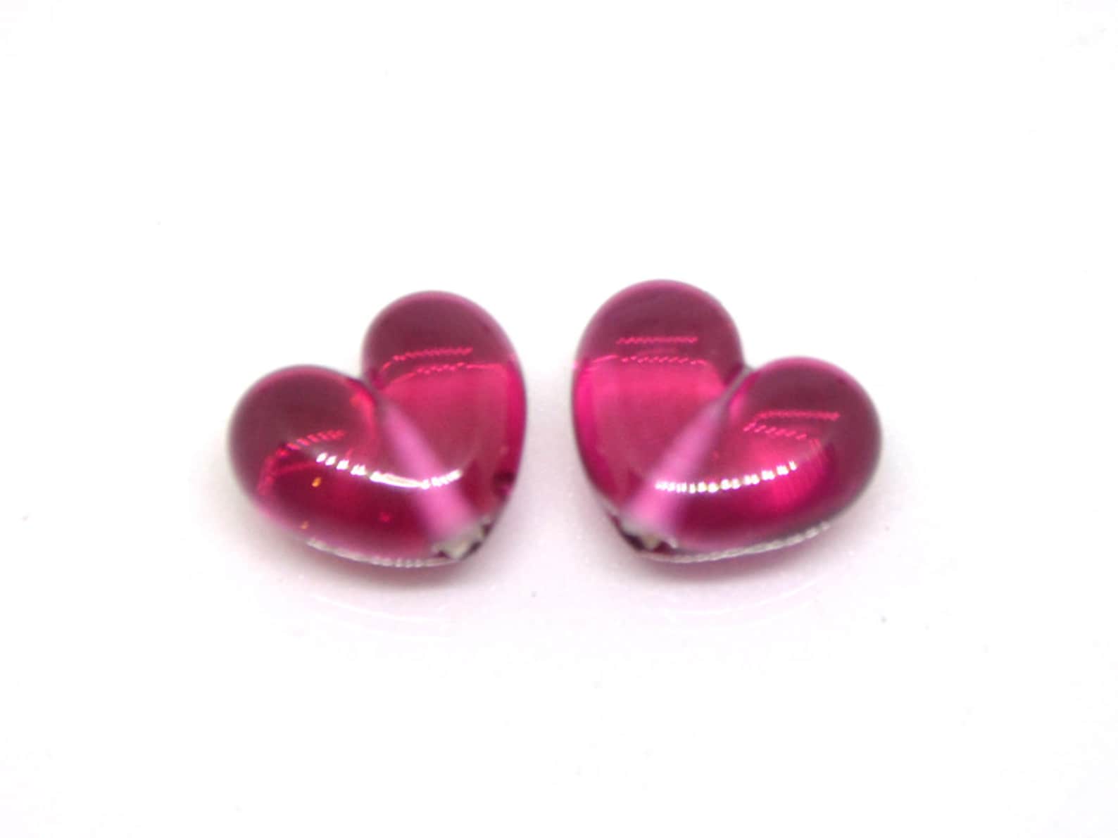 Small Pink Heart Beads, Flat Heart Beads, Lampwork Heart, Pink Glass ...