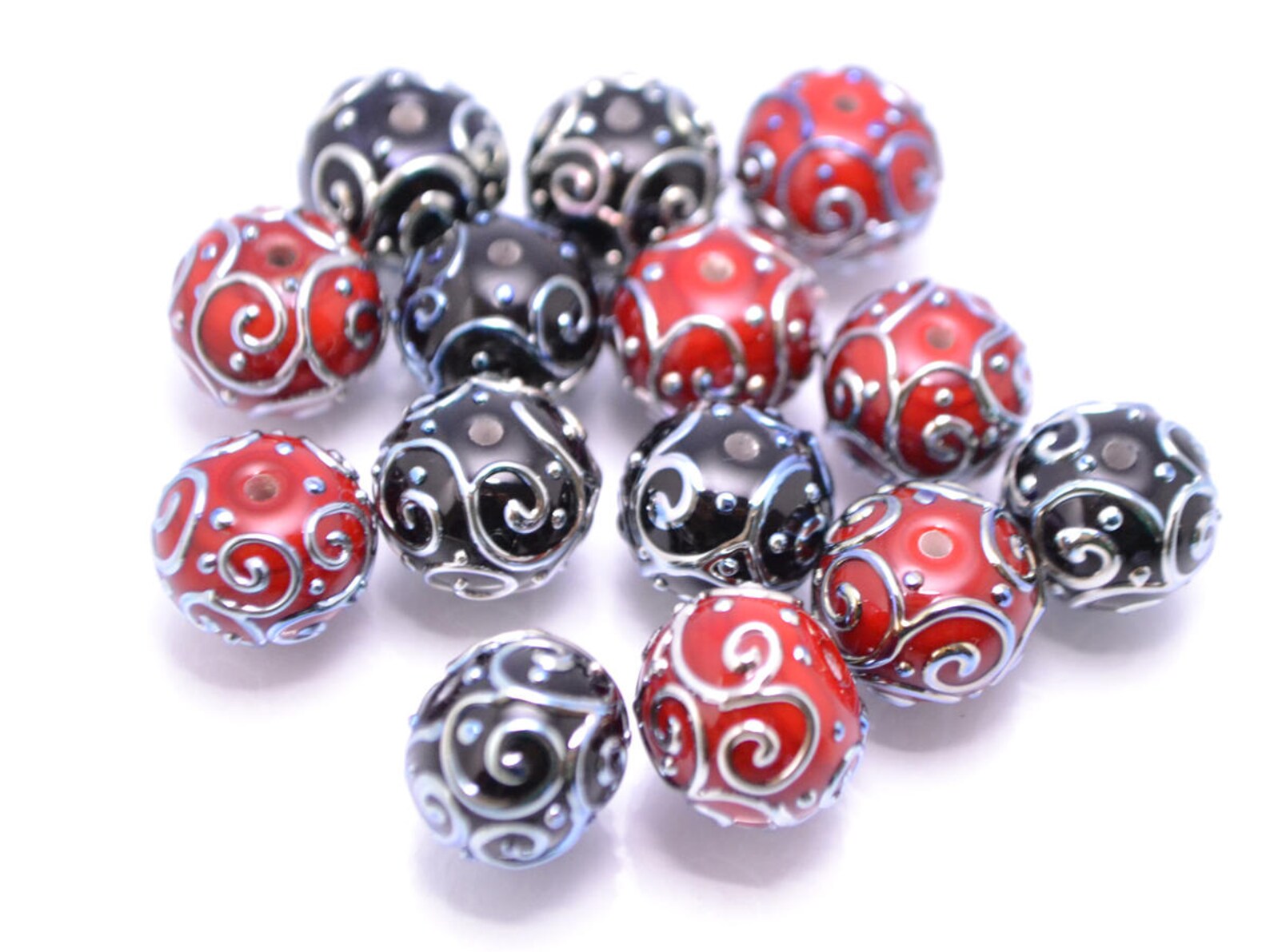 Black Red Lampwork Handmade Bead Artisan Lampwork Bead Set - Etsy