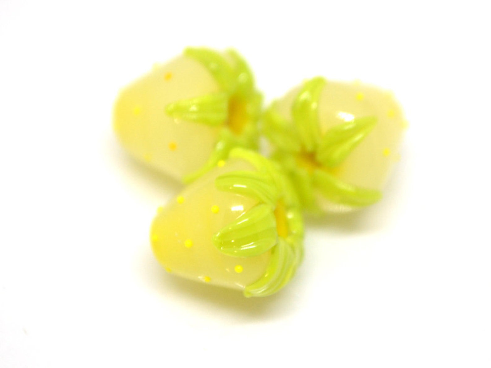 Yellow Strawberry Glass Beads, 12mm Lampwork Berries, Glass Strawberry ...
