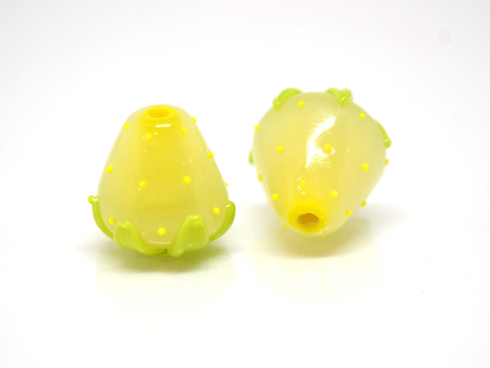 Yellow Strawberry Glass Beads, 12mm Lampwork Berries, Glass Strawberry ...