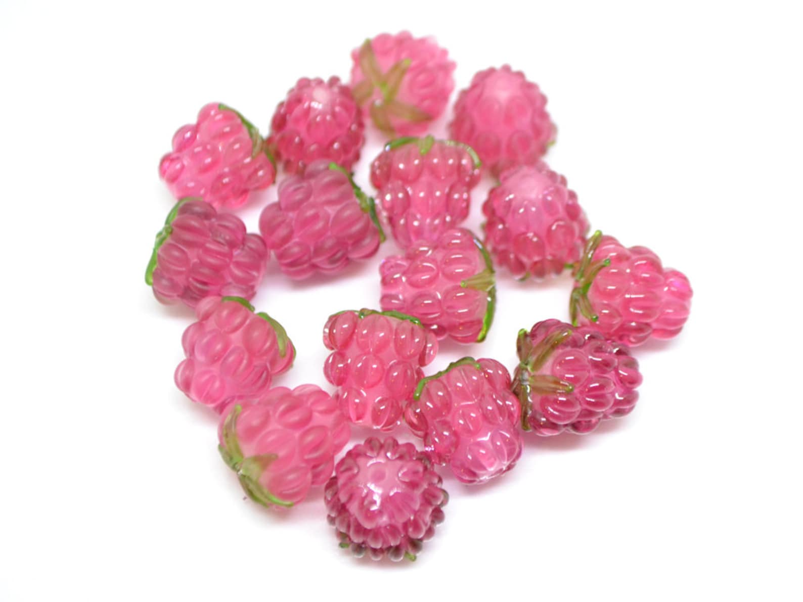 Bright Pink Lampwork Raspberry Frost Glass Berries Lampwork - Etsy