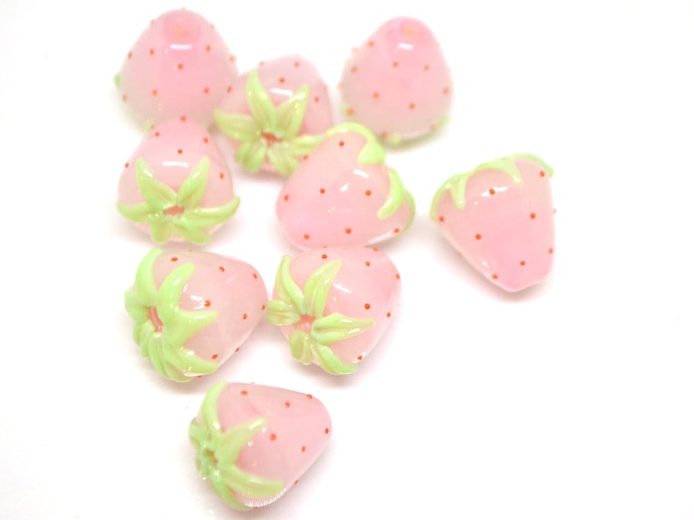 Pink Strawberry Glass Beads Lampwork Berries Lampwork - Etsy UK
