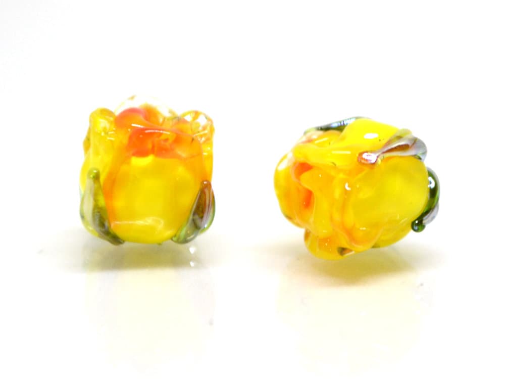 Yellow Orange 8mm Rosebud Beads, Summer Floral Lampwork, Rose Beads ...