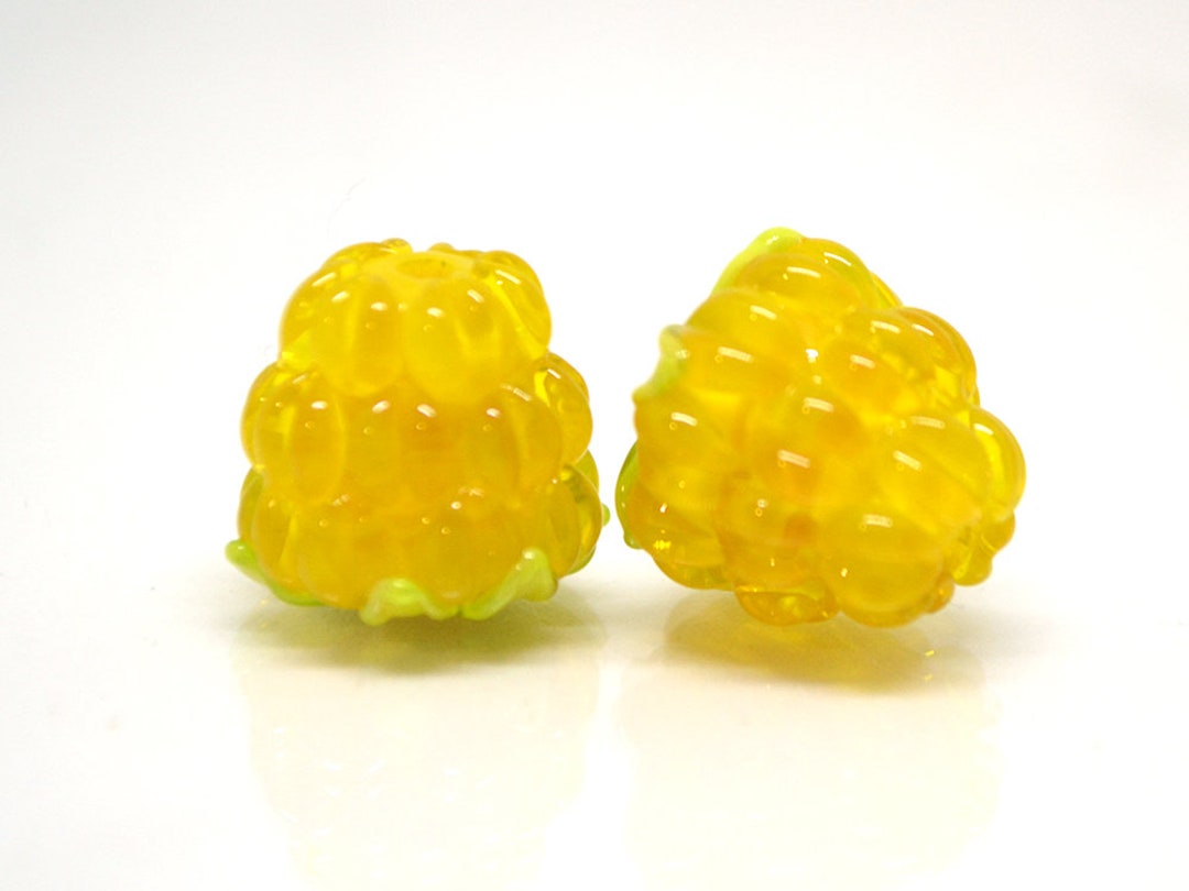Yellow Glass Raspberry, Gloss Lampwork Berries, Yellow Lampwork Berry ...