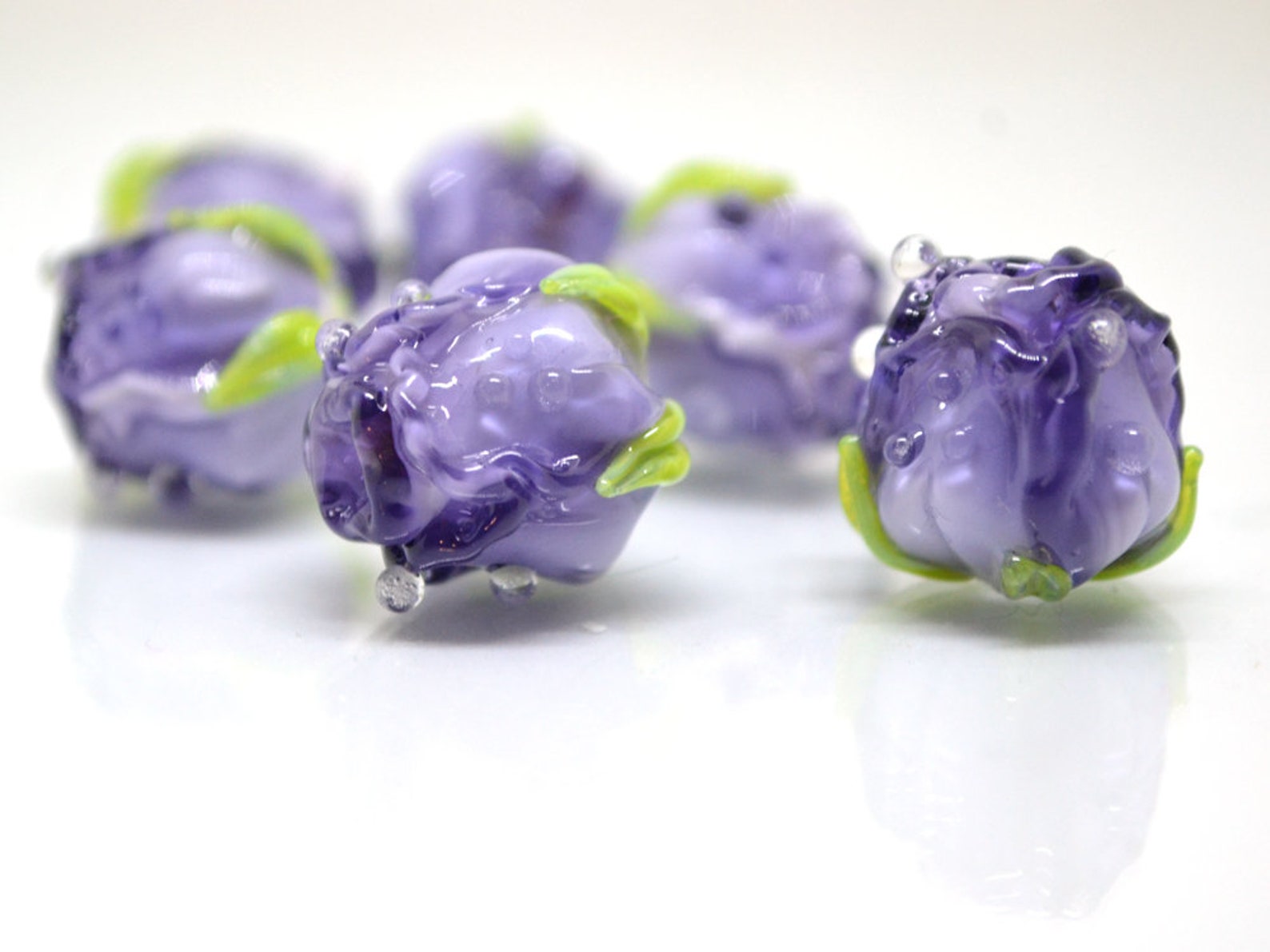 Purple Rosebud Beads, Violet Floral Lampwork, Purpure Glass Beads ...