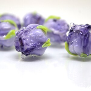 Purple Rosebud Beads, Violet Floral Lampwork, Purpure Glass Beads ...