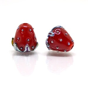 Big 12mm Strawberry Lampwork Beads, Red Glass Berry, Glass Strawberry ...