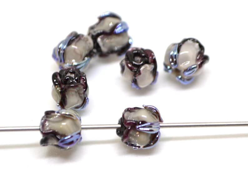Gray Black 8mm Rosebud Beads Black Silver Rose Glass Beads - Etsy