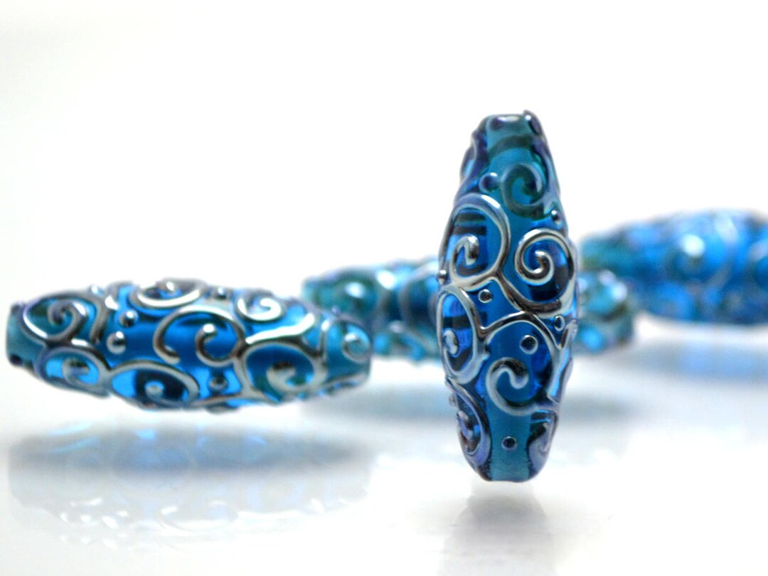 Lampwork Glass Handmade Bead Rhombus Oval Bead Swirl Aqua Jewelry ...