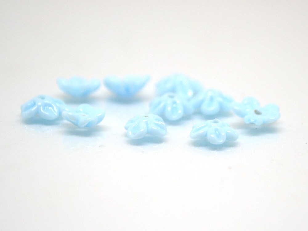 Opaque Blue Mini Flower Beads, Blue Spacer Beads, Wedding Lampwork ...