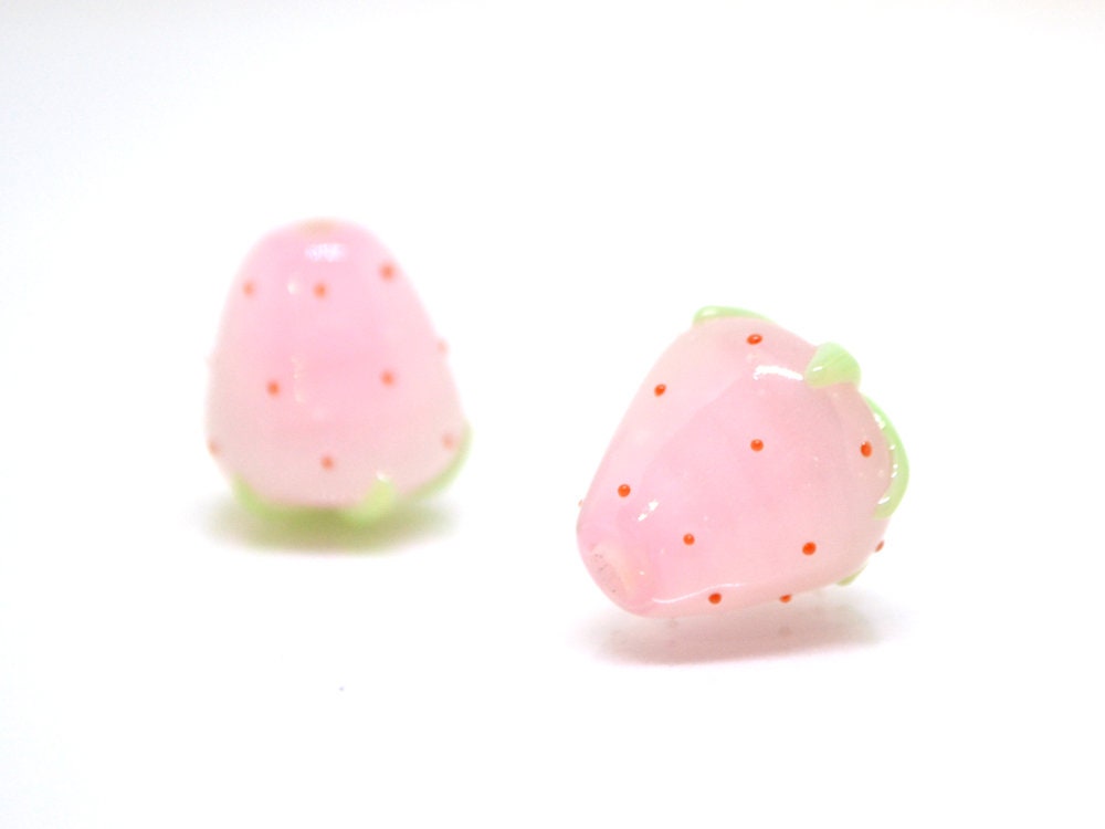 Pink Strawberry Glass Beads Lampwork Berries Lampwork - Etsy UK