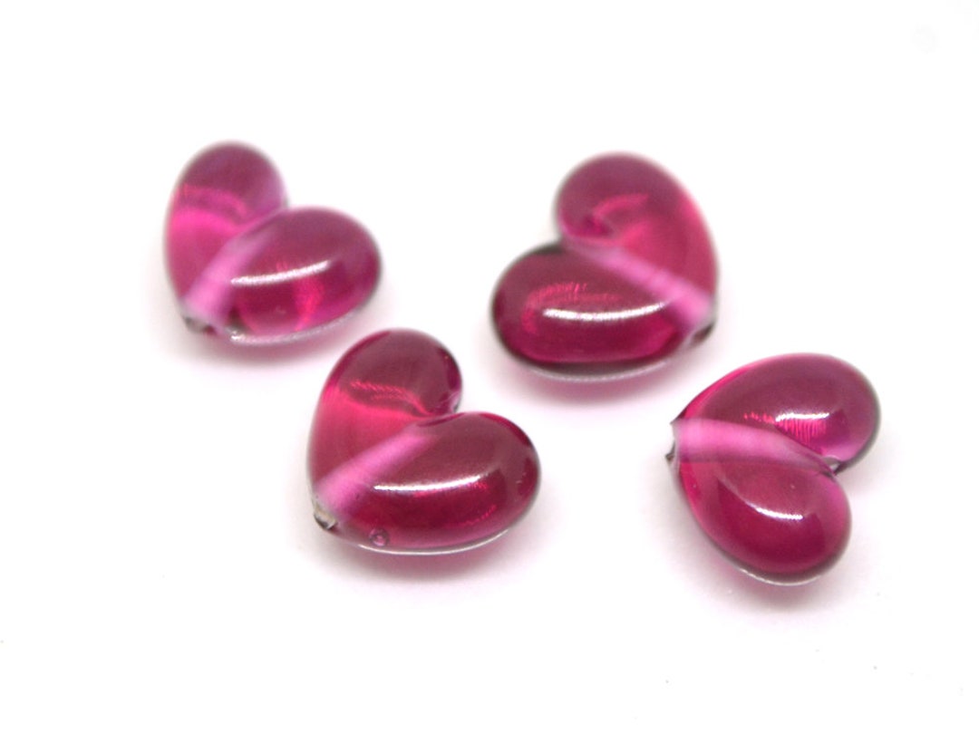 Small Pink Heart Beads, Flat Heart Beads, Lampwork Heart, Pink Glass ...