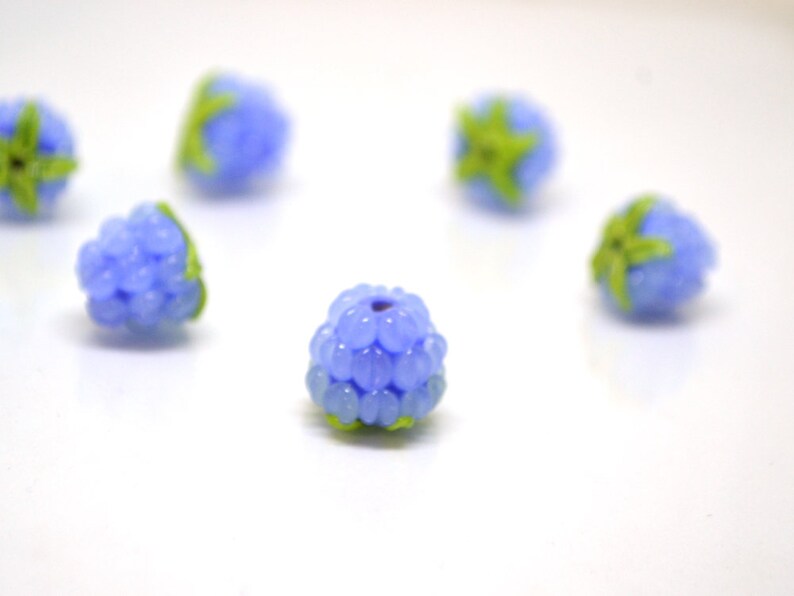 Periwinkle Blue Lampwork Raspberry Glass Berries Lampwork | Etsy