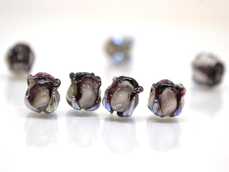Gray Black 8mm Rosebud Beads Black Silver Rose Glass Beads - Etsy