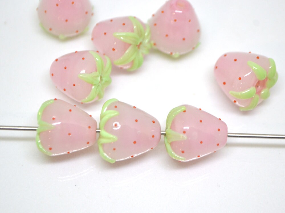 Pink Strawberry Glass Beads Lampwork Berries Lampwork - Etsy UK