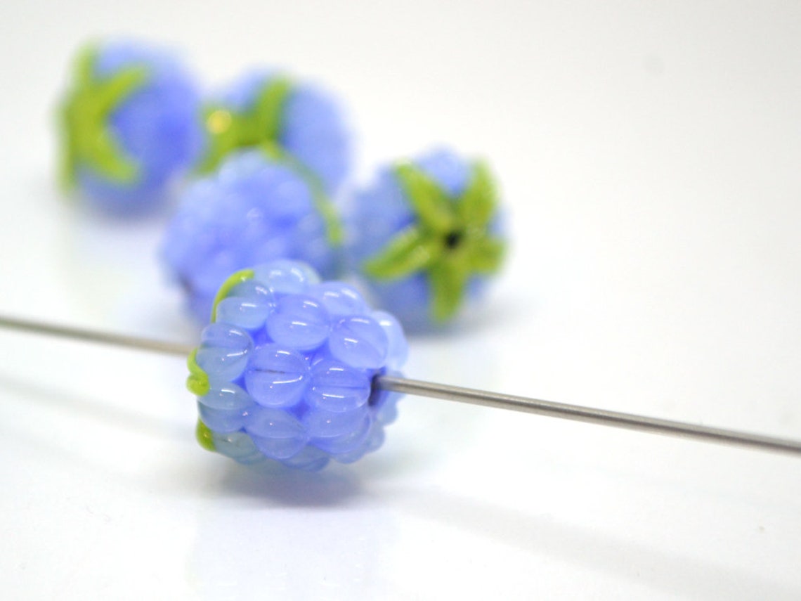 Periwinkle blue lampwork raspberry Glass berries Lampwork | Etsy