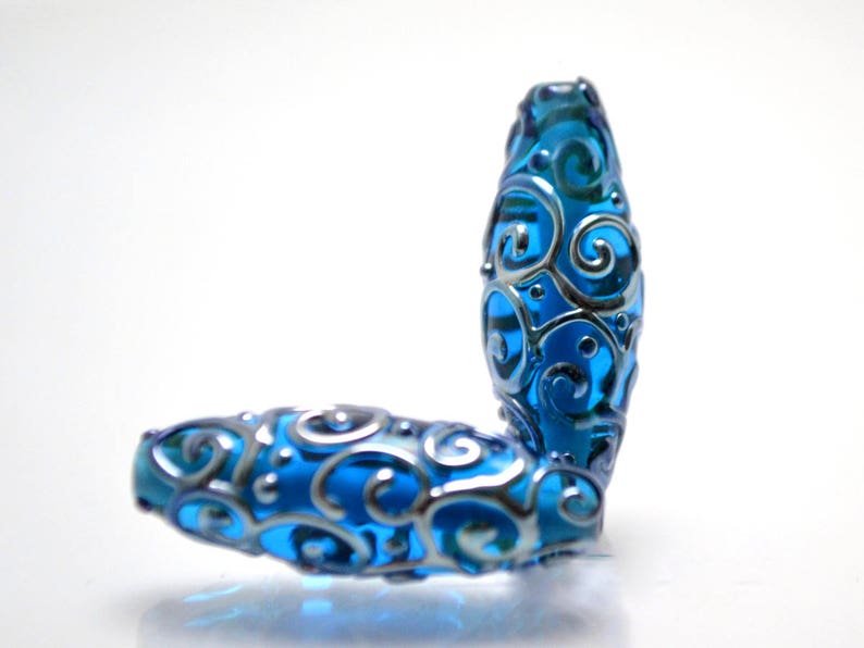 Lampwork Glass Handmade Bead Rhombus Oval Bead Swirl Aqua - Etsy