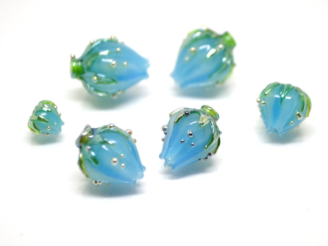 Powder Blue Glass Beads Handmade Glass Beads Lampwork Flower - Etsy
