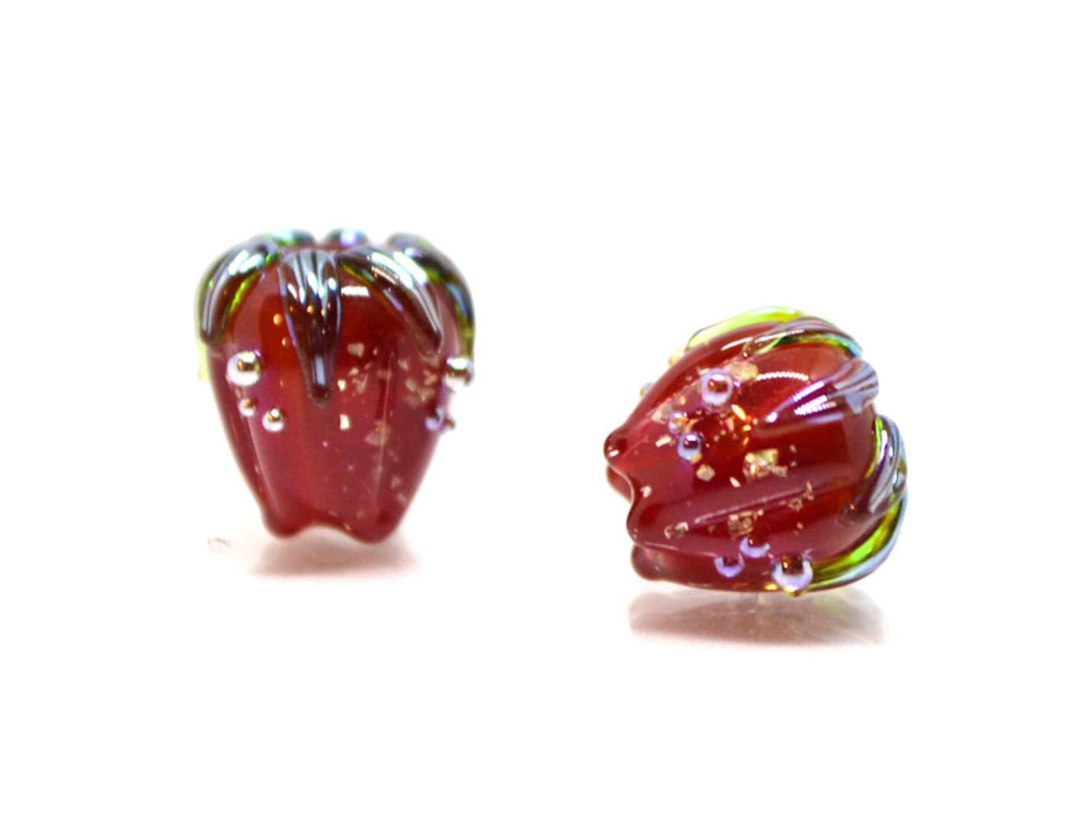 Bright Red Sparkle Flower Beads With Silver Dots Floral | Etsy