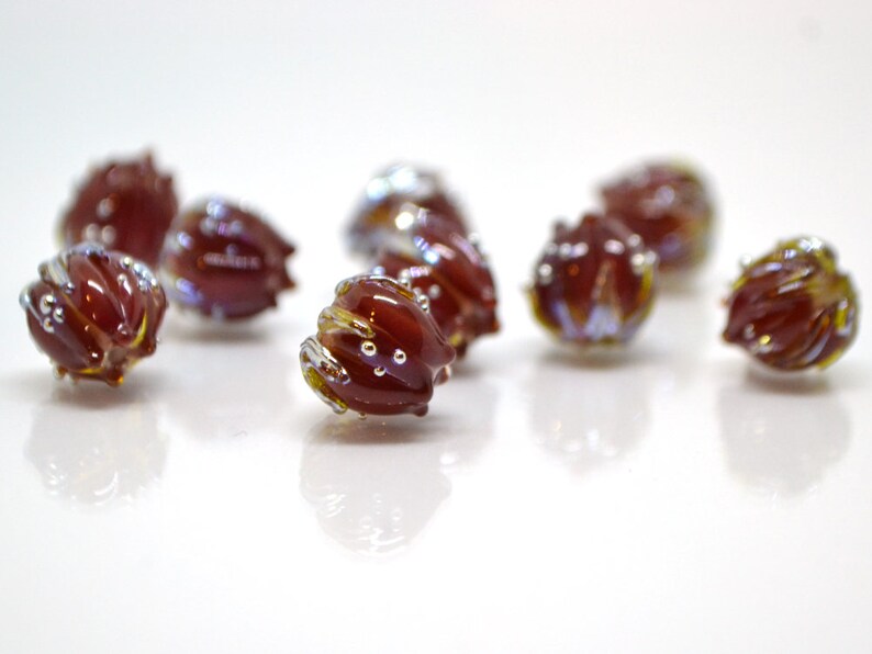 Flower Lampwork Bead 10mm Dark Red Flower Bud With Silver - Etsy