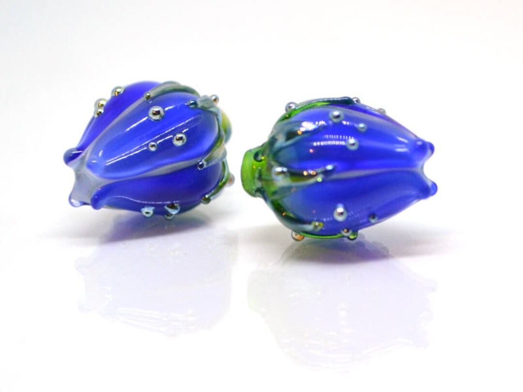 Cobalt Blue Glass Flower Beads for Jewelry Blue Flower Earrings Blue ...