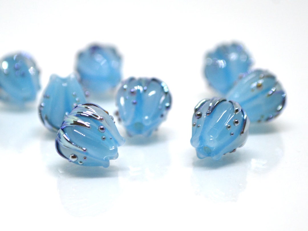 Pastel Blue Flower Beads Silver, 10mm Glass Beads, Flower Lampwork Bead ...
