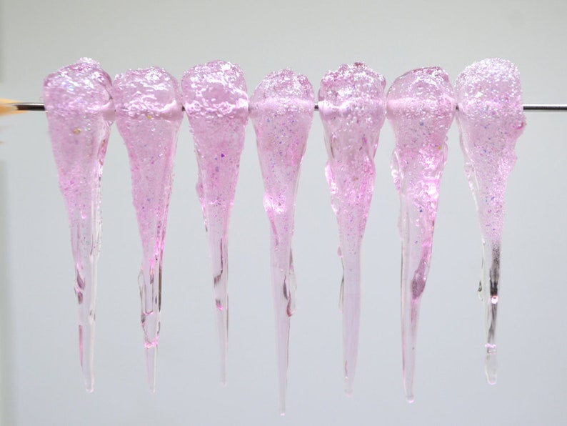 Pink Icicle Glass Beads Christmas Beads Transparent Glass - Etsy