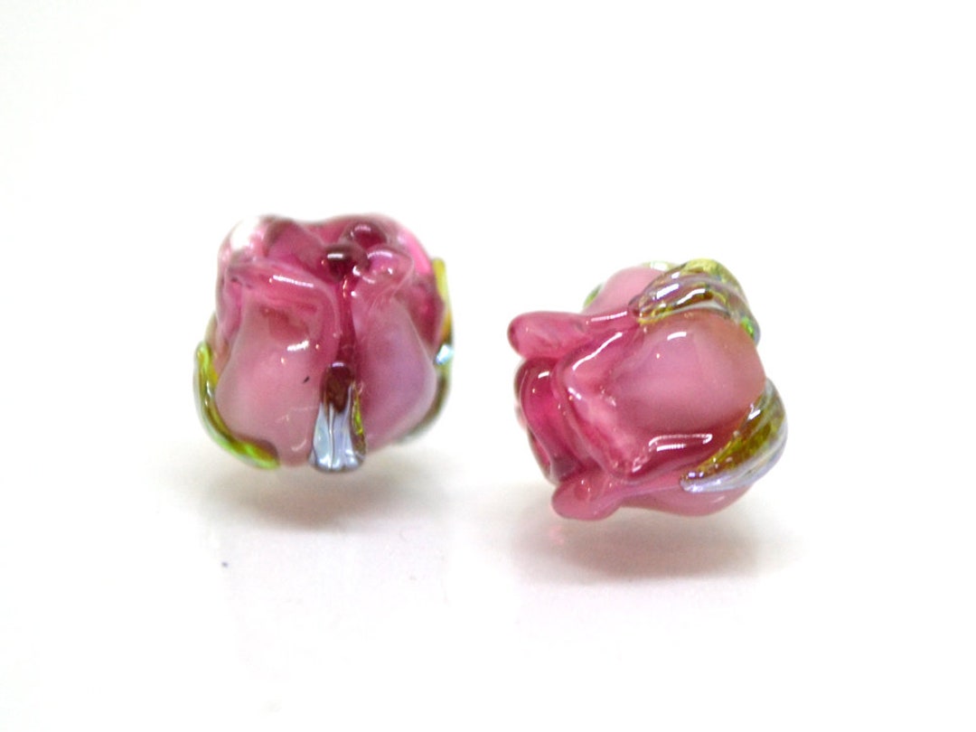 Pink Wine 8mm Rosebud Beads, Pink Floral Lampwork, Rose Beads, Flower ...