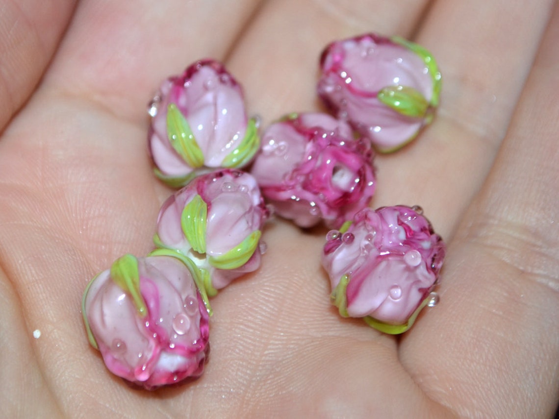 Bright Pink Rosebud Beads Ombre Glass Beads Gradient Floral - Etsy