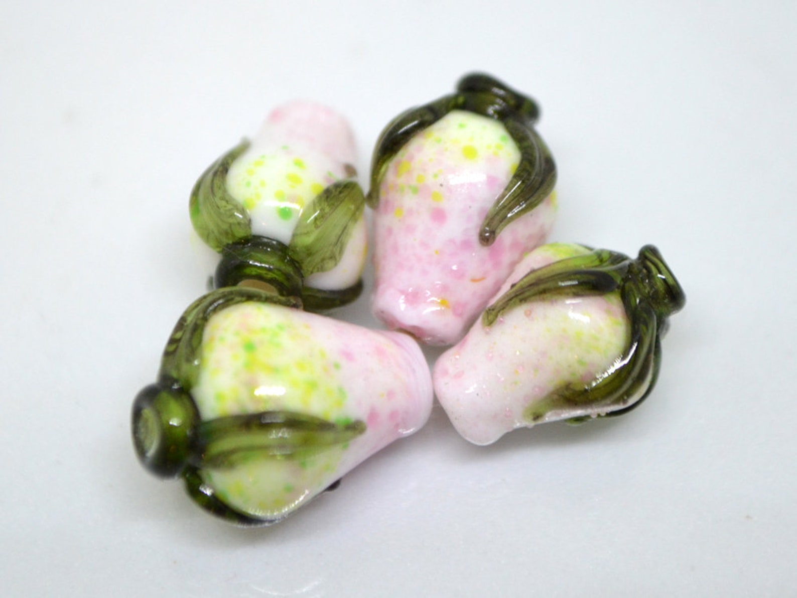 Pink White Twist Rosebud Beads, Spring Flower Glass Beads, Floral ...